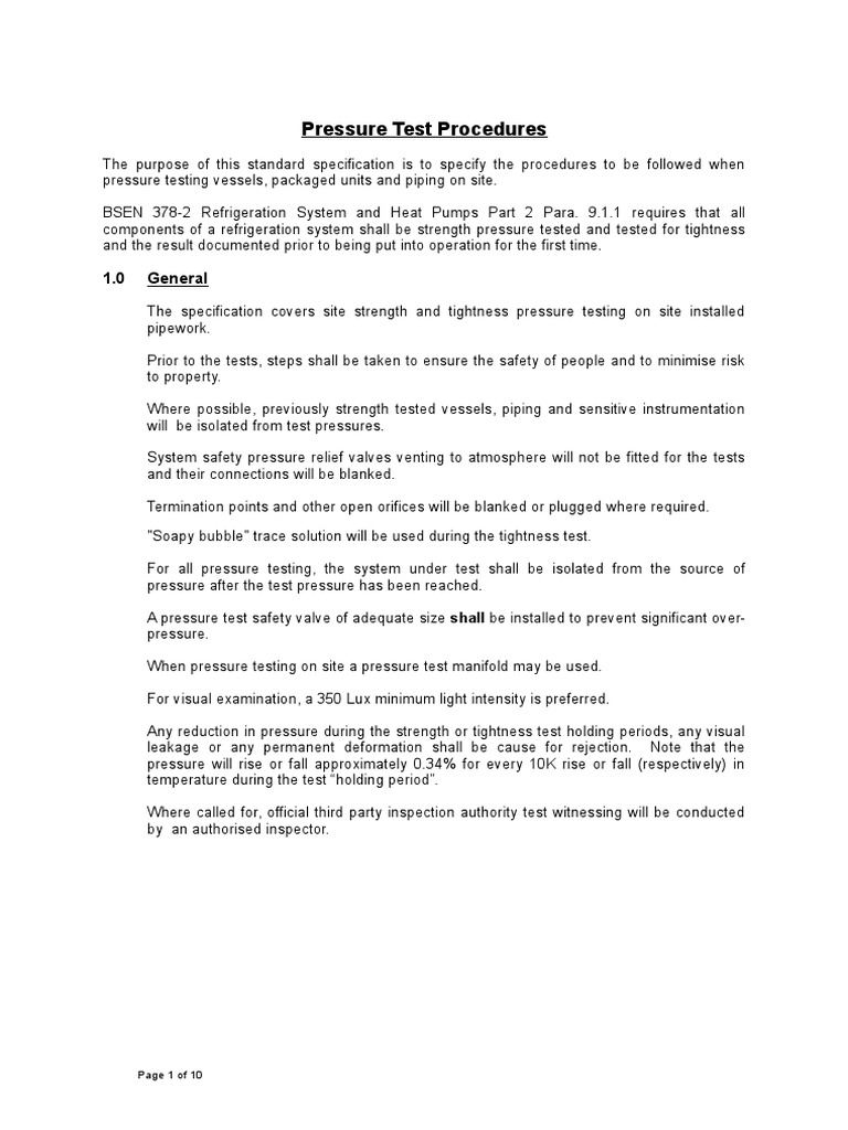 Standard Pressure Testing Procedure | PDF | Pipe (Fluid Conveyance) | Valve