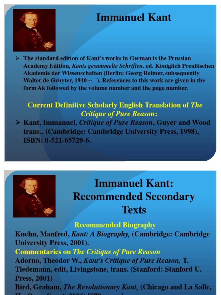 Immanuel Kant: Current Definitive Scholarly English Translation of The ...