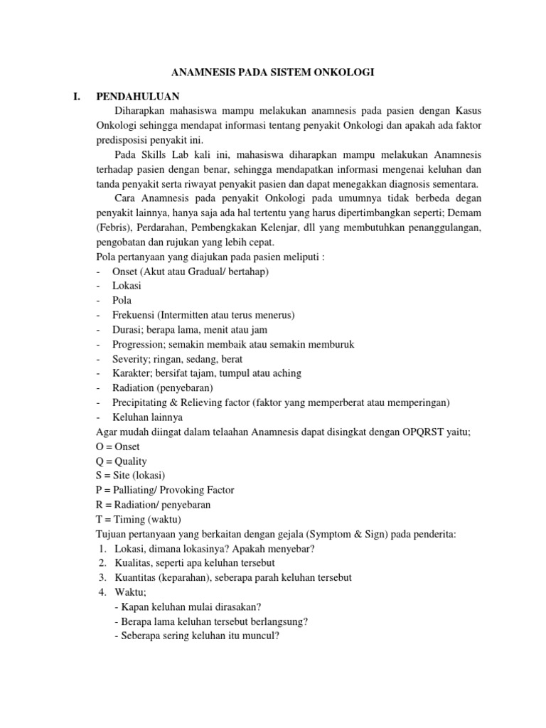 ANAMNESIS Dan Pemfis PADA SISTEM ONKOLOGI | PDF