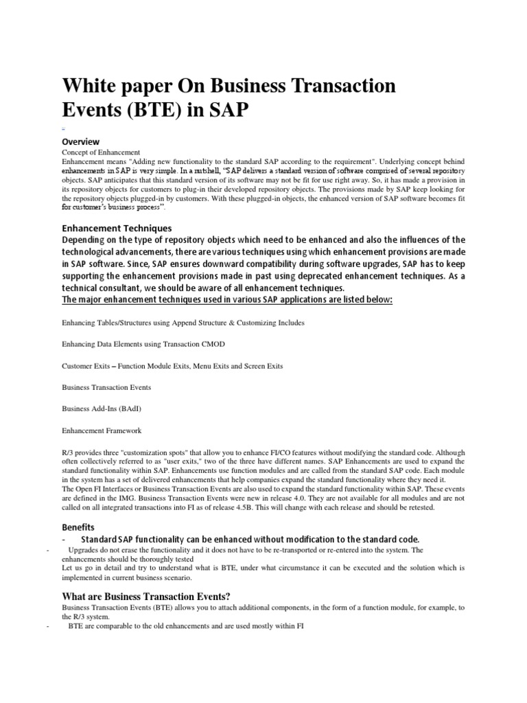 Business Transaction Events in SAP | PDF | Debits And Credits ...