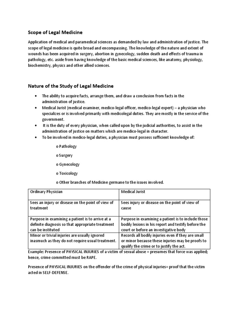 An Overview of the Scope and Nature of Legal Medicine and its ...