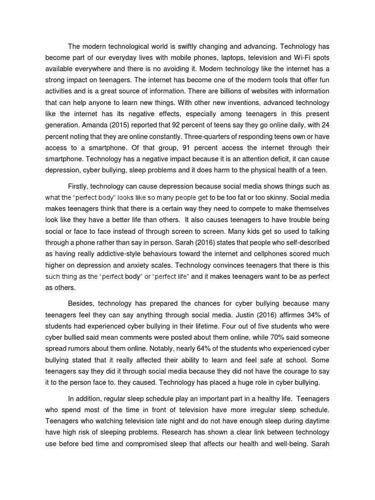 Technology Affect Teenagers | PDF | Adolescence | Cyberbullying