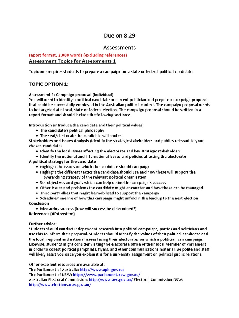 Assessment Topics For Assessments 1 | PDF | Elections | Educational ...