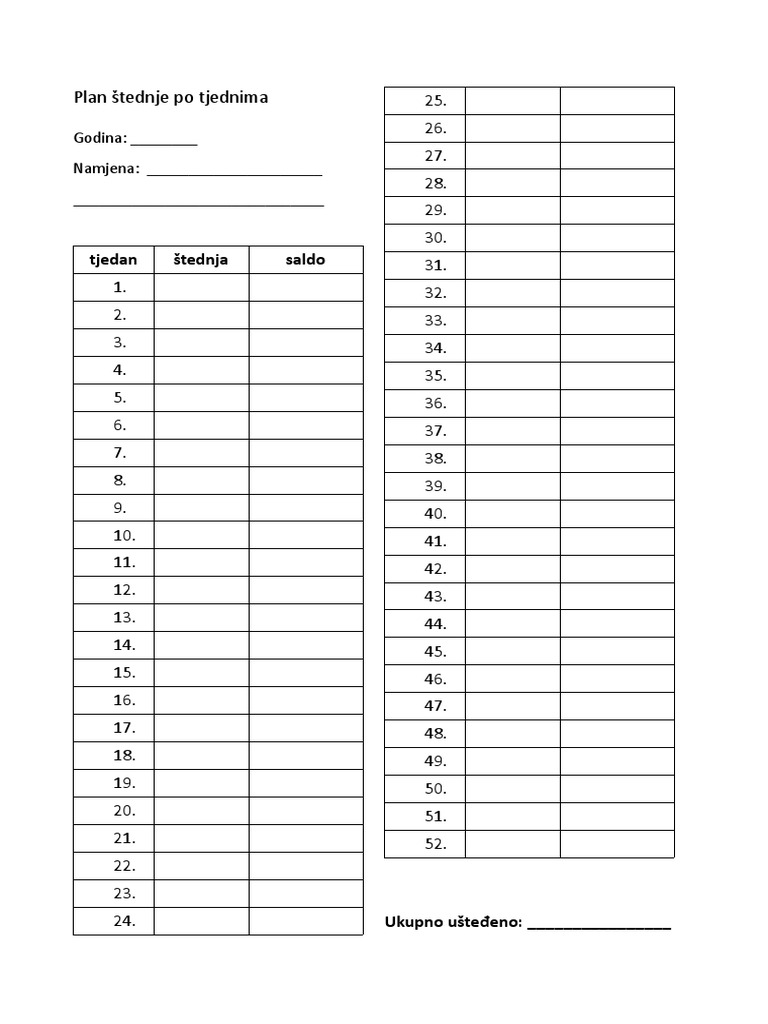 Plan Stednje Po Tjednima - Formular | PDF