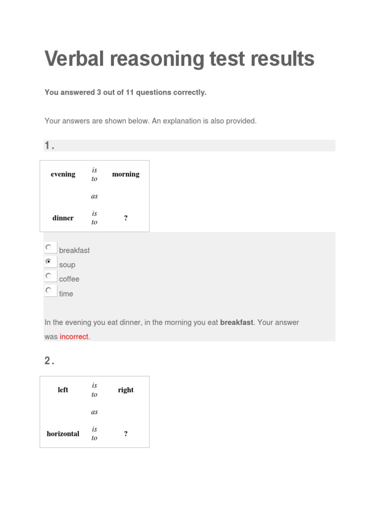 Verbal Reasoning Test Results | Download Free PDF | Analogy | Test ...