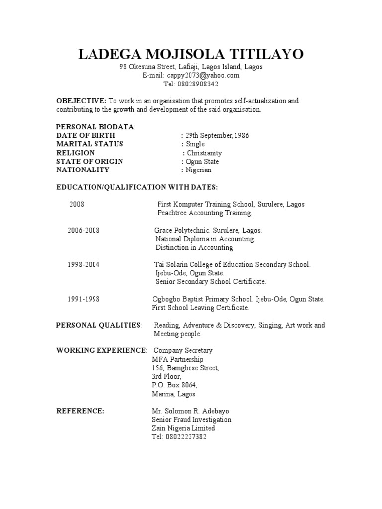 Nigerian Accountant's Resume Overview | PDF