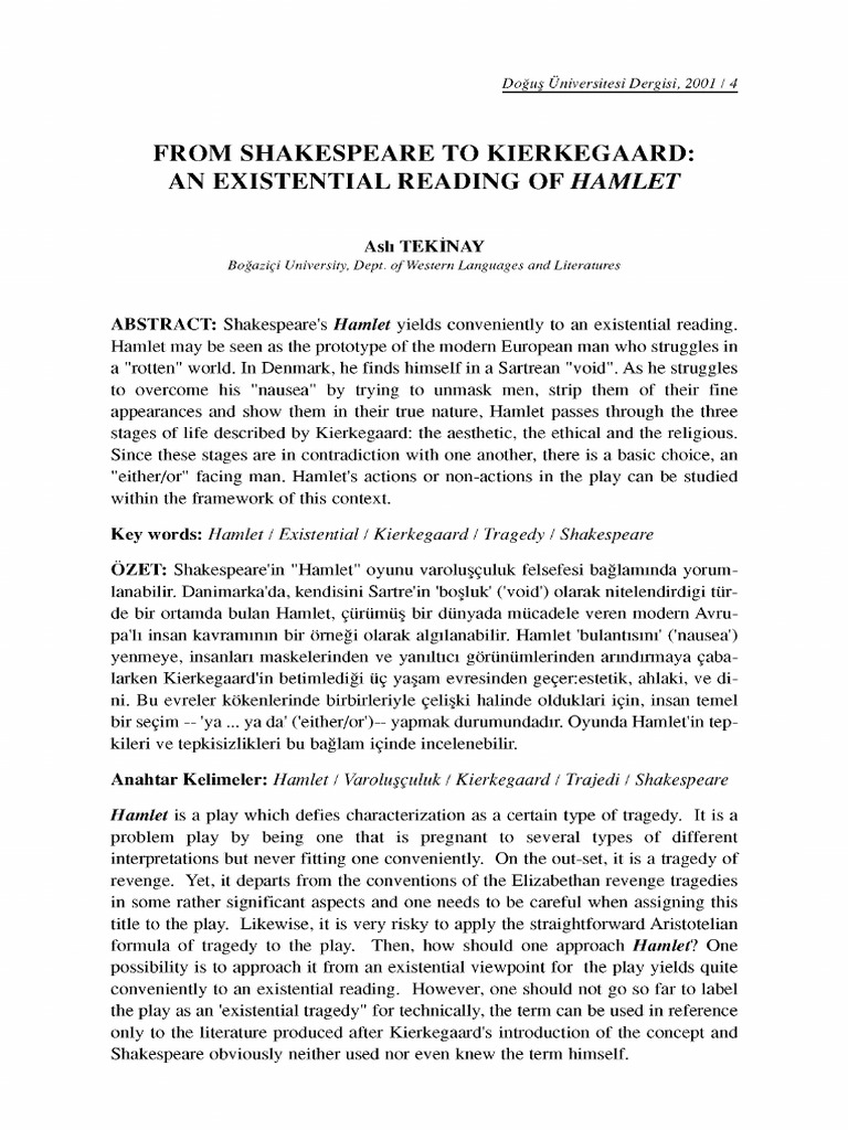 Existential Themes in Hamlet | PDF | Hamlet | Existentialism