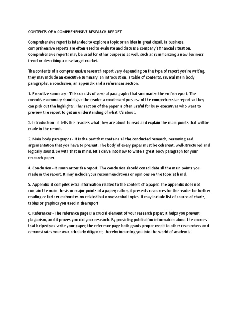 Contents of A Comprehensive Reasearch Report | PDF