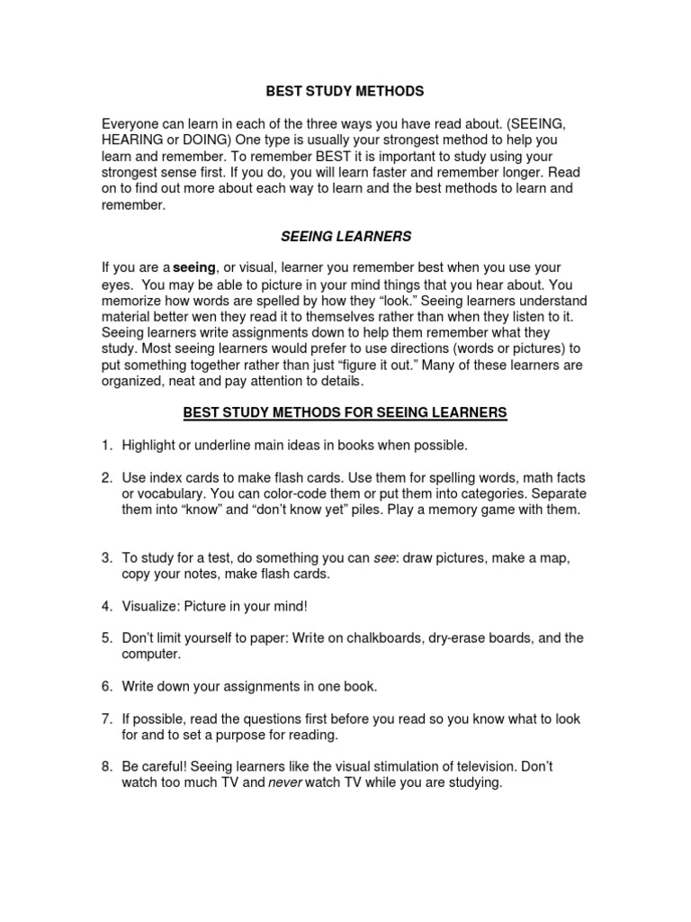 Best Study Methods: Seeing Learners | PDF | Vocabulary | Learning