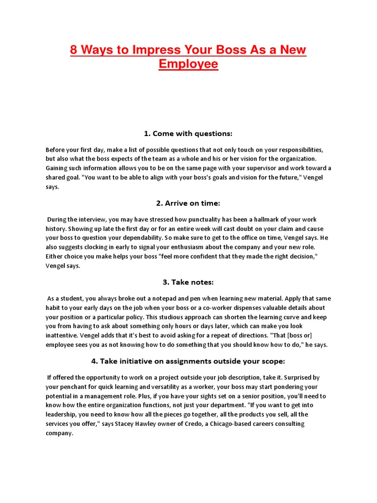 8 Ways To Impress Your Boss As A New Employee | PDF | Psychology ...