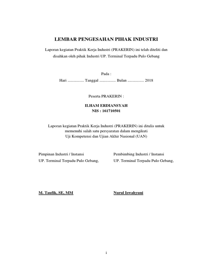 Lembar Pengesahan Laporan PKL SMK | PDF