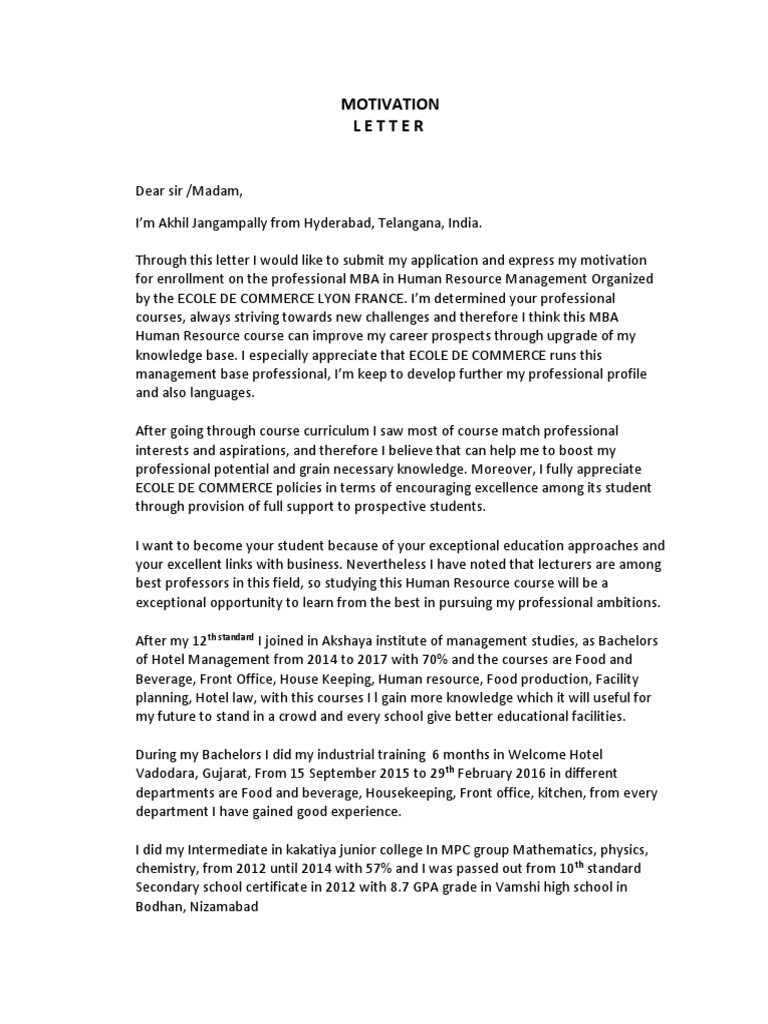 MOTIVATION LETTER.pdf | Motivation | Self-Improvement
