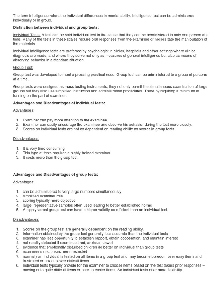 Distinction Between Individual and Group Tests | PDF | Test (Assessment ...