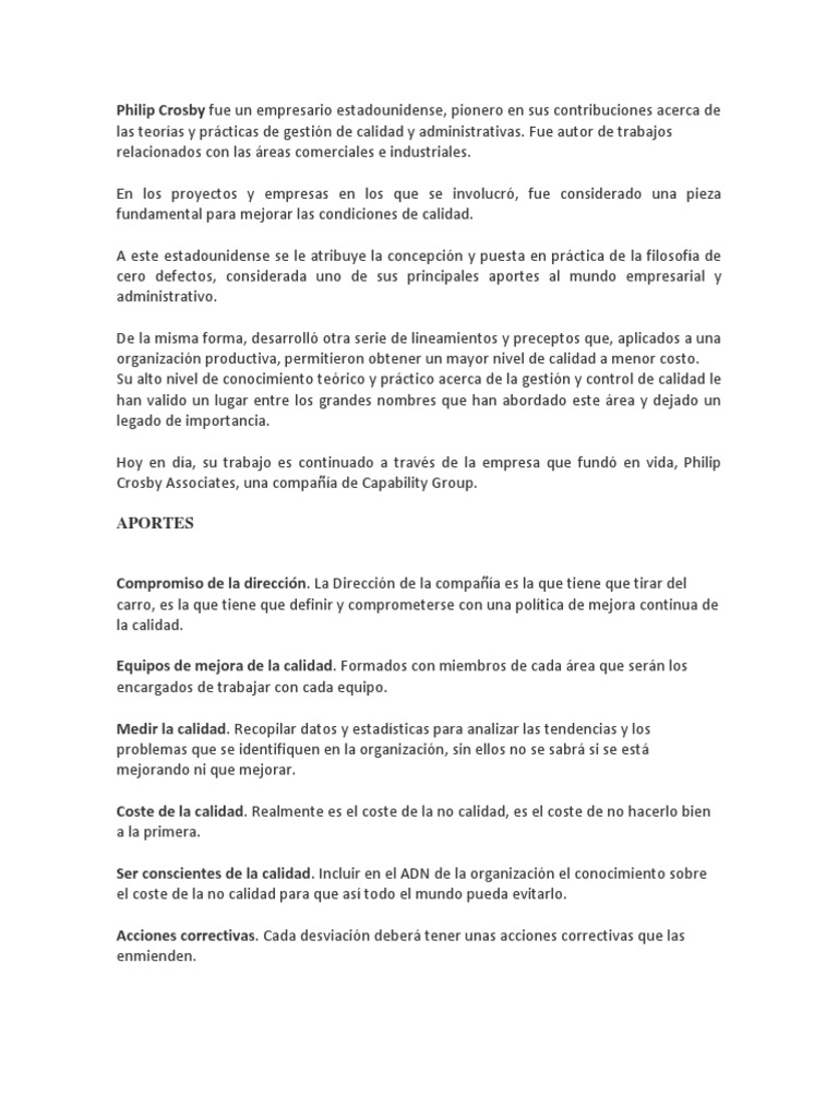 Crosby y la Filosofía Cero Defectos | PDF | Calidad (comercial ...