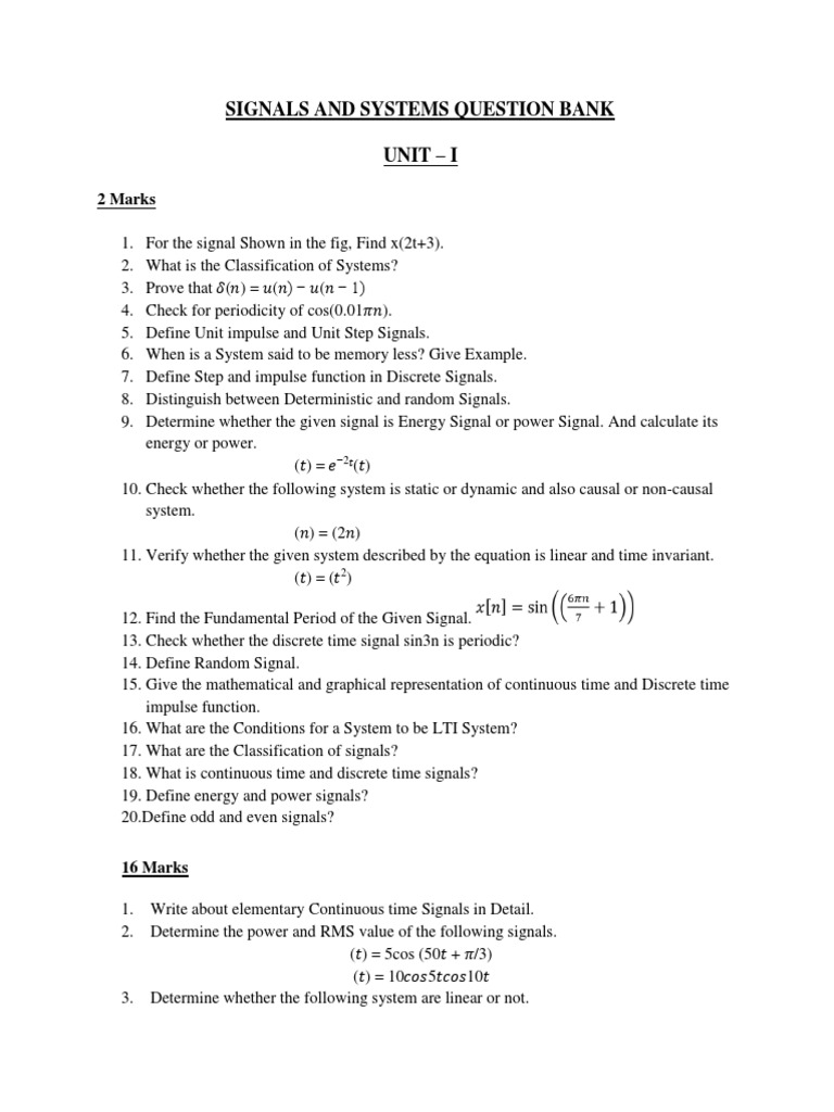 Signals and Systems Question Bank | PDF | Laplace Transform | Fourier ...