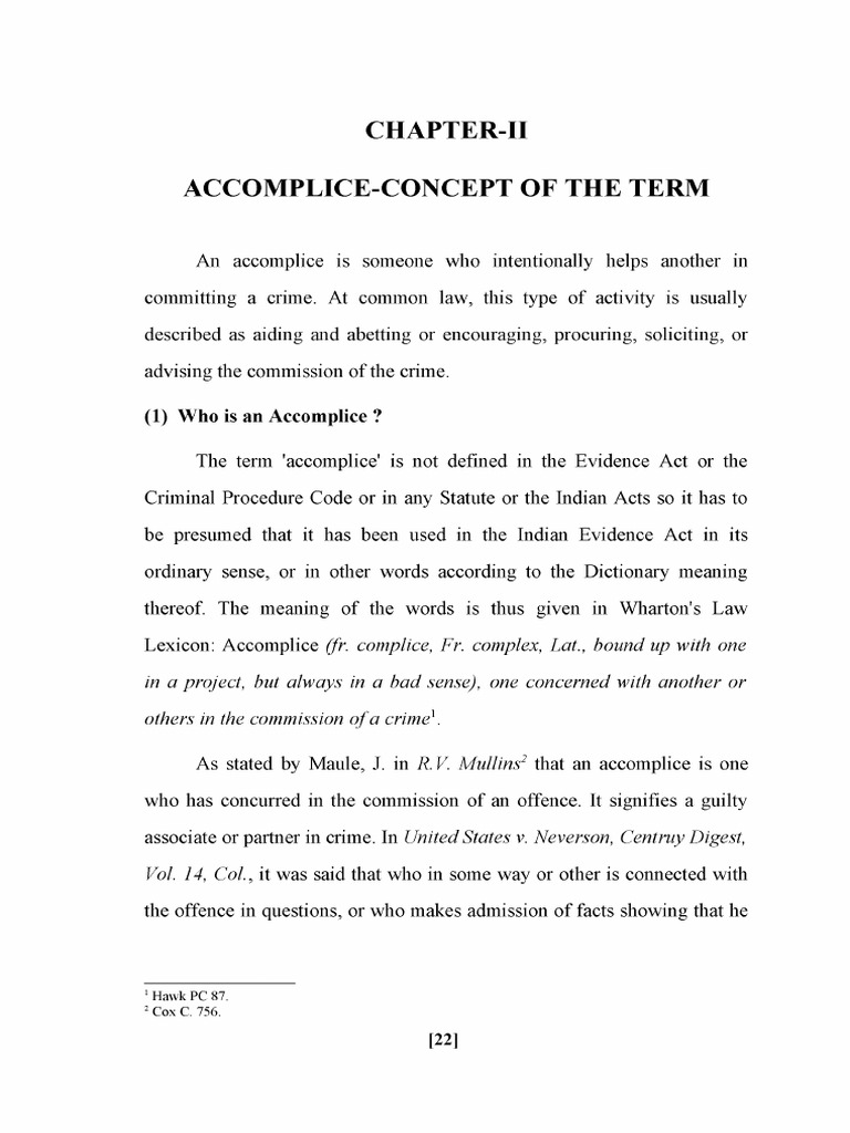 Chapter-Ii Accomplice-Concept of The Term: (1) Who Is An Accomplice ...
