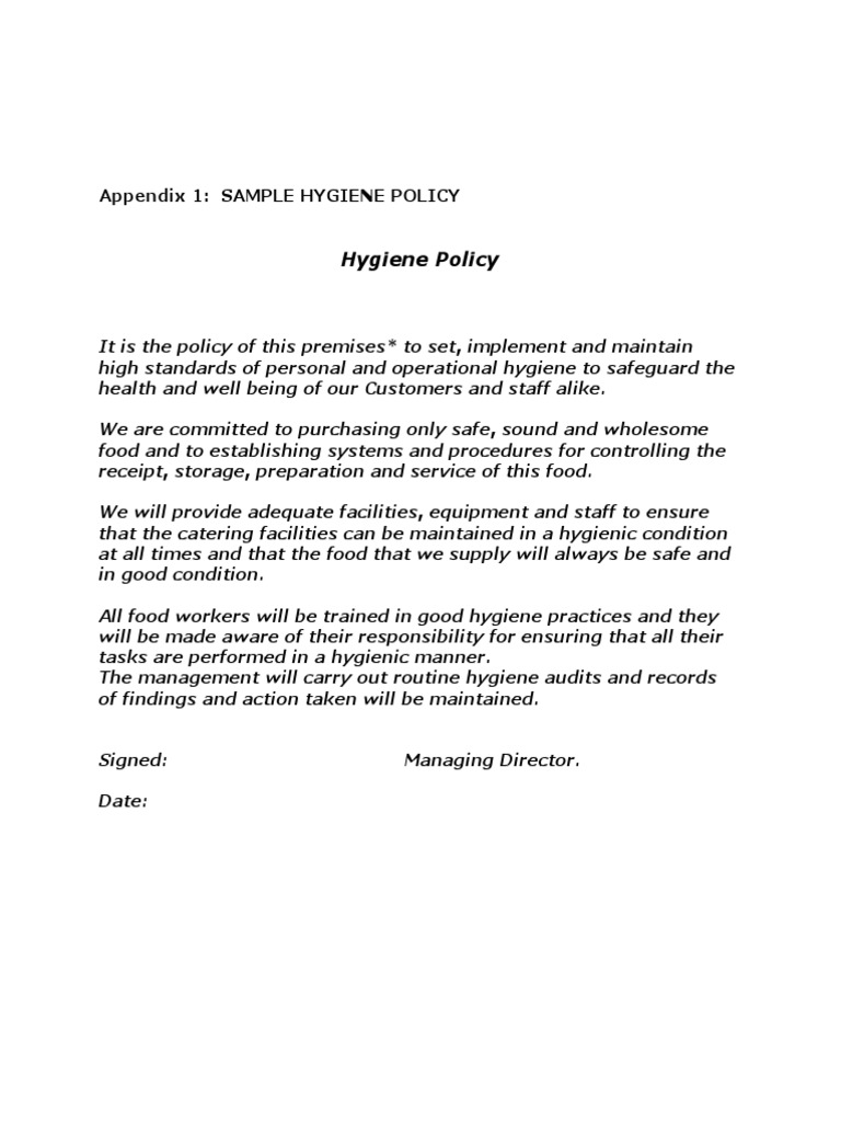 Appendix 1: Sample Hygiene Policy | PDF
