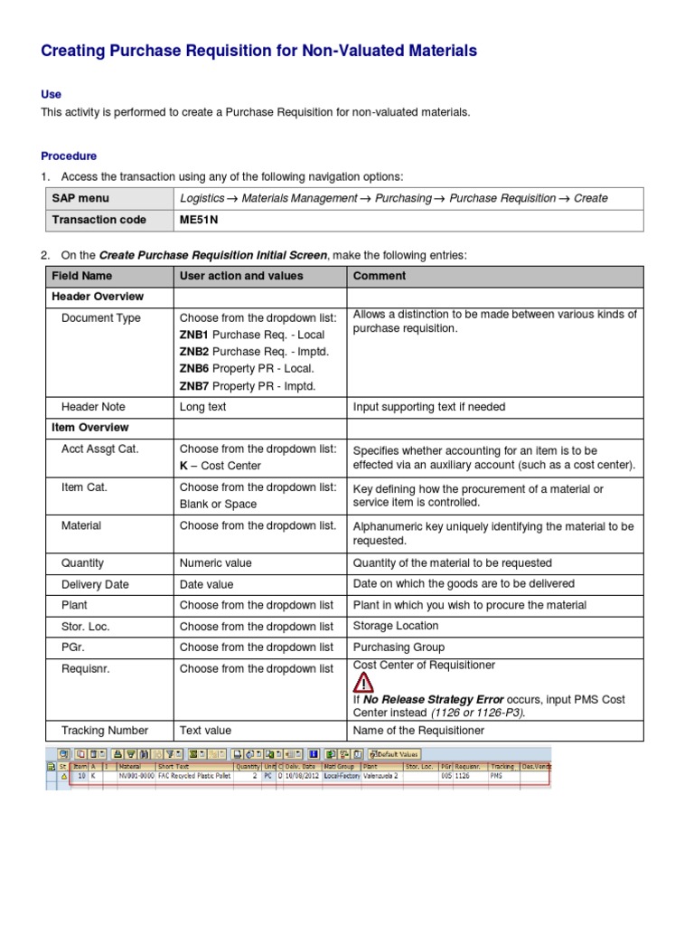 PR Creation For Non Valuated Material | PDF | Valuation (Finance ...