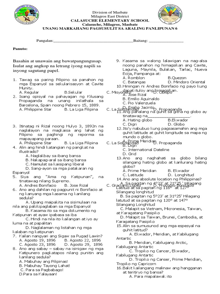 AP 6 First Quarter Exam | PDF