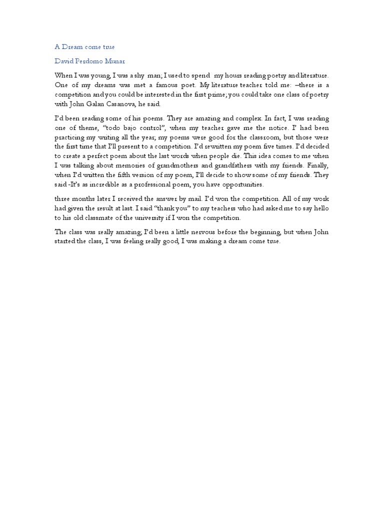 A Dream Come True David Perdomo Munar | PDF