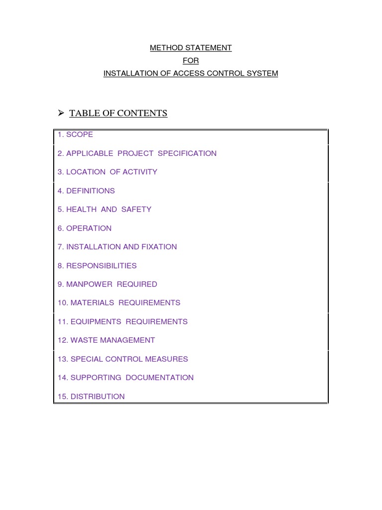 Install Access Control System Method Statement | PDF | Electrical Wiring | Specification ...