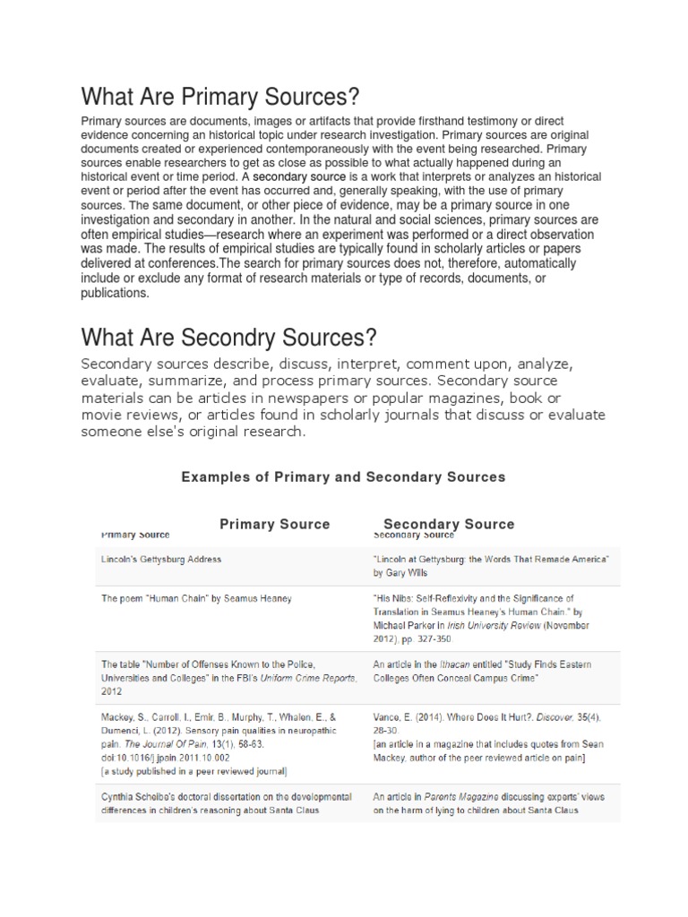 Primary and Secondary Sources Explained | PDF | Primary Sources ...