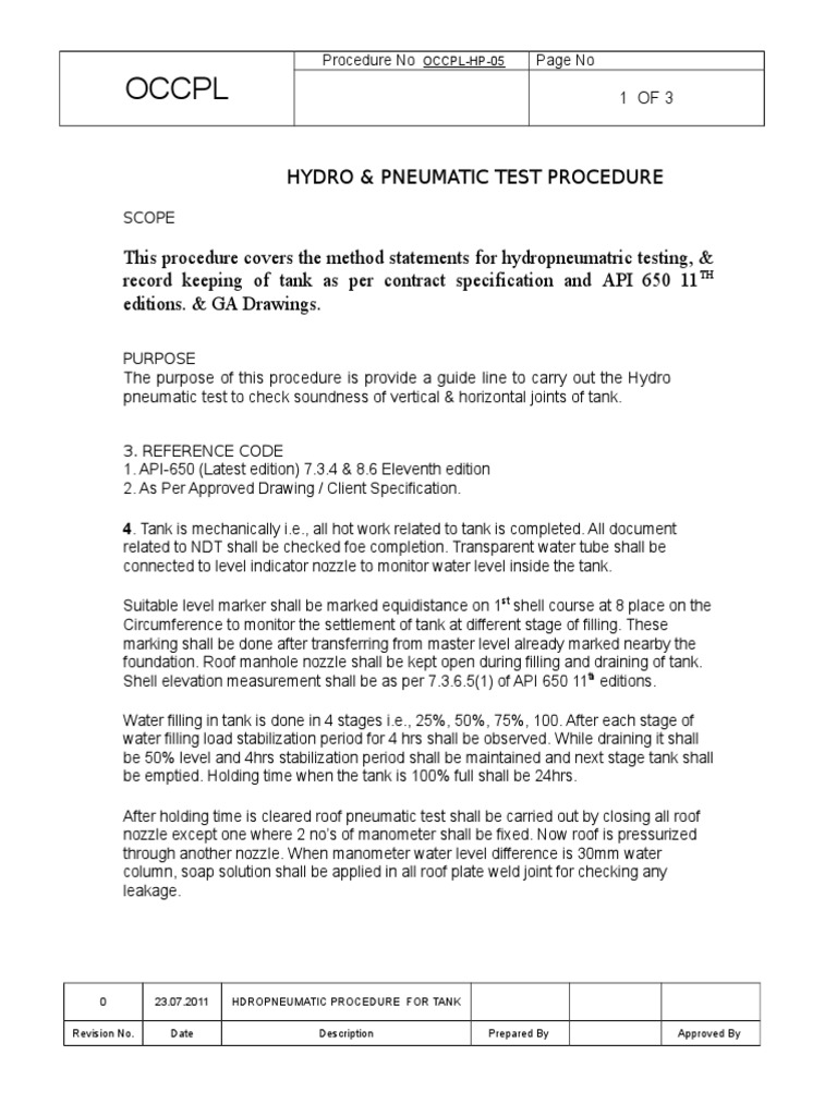Occpl: Hydro & Pneumatic Test Procedure | PDF | Nature