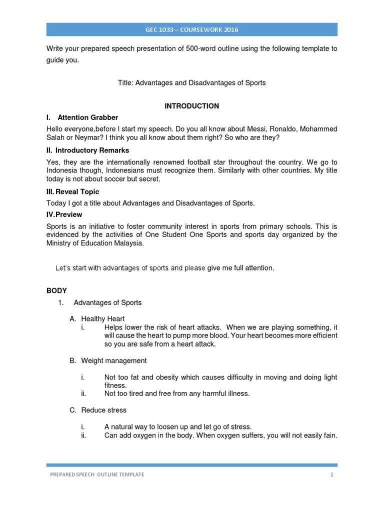 Prepared Speech Outline | PDF | Psychology