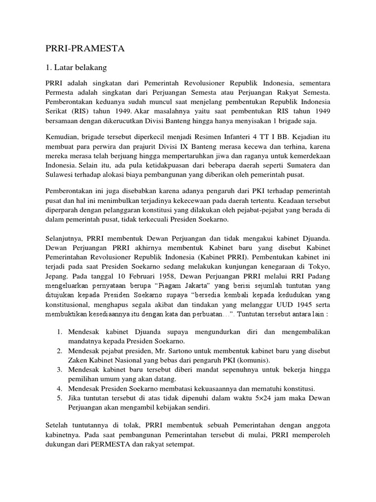 Sejarah Prri-Permesta Dan Bfo | PDF