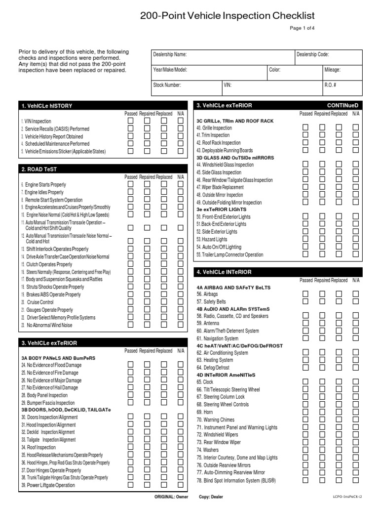 Checklist For Car | PDF | Tire | Trunk (Car)