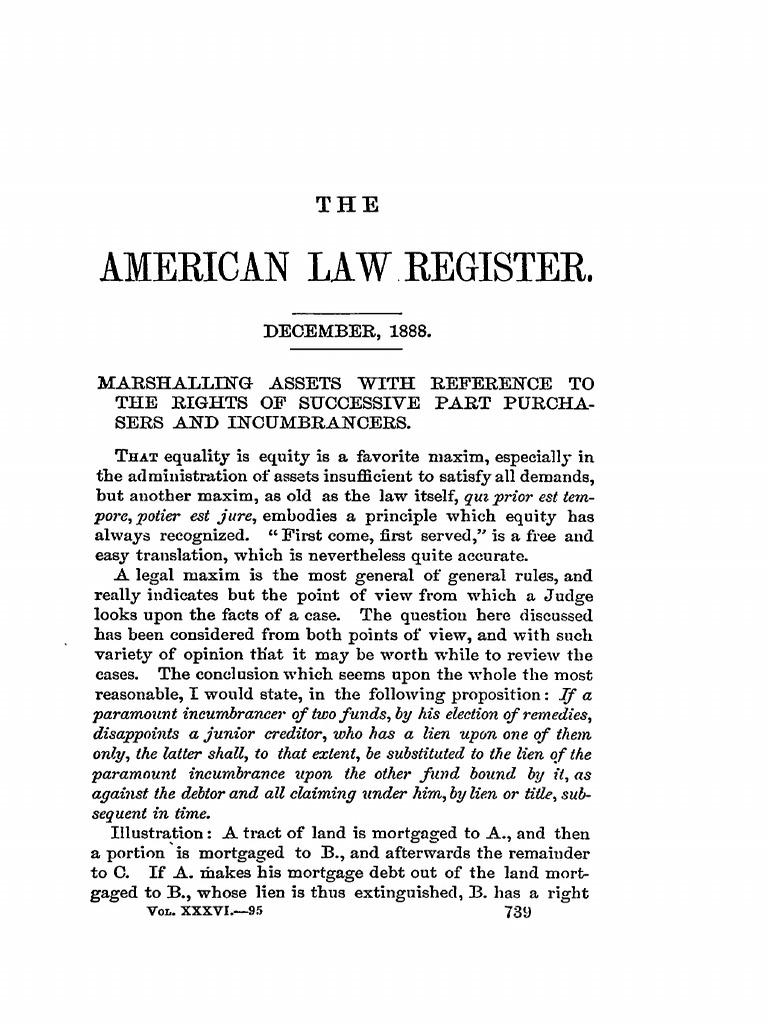Marshalling Assets With Reference To The Rights of Successive Par | PDF ...
