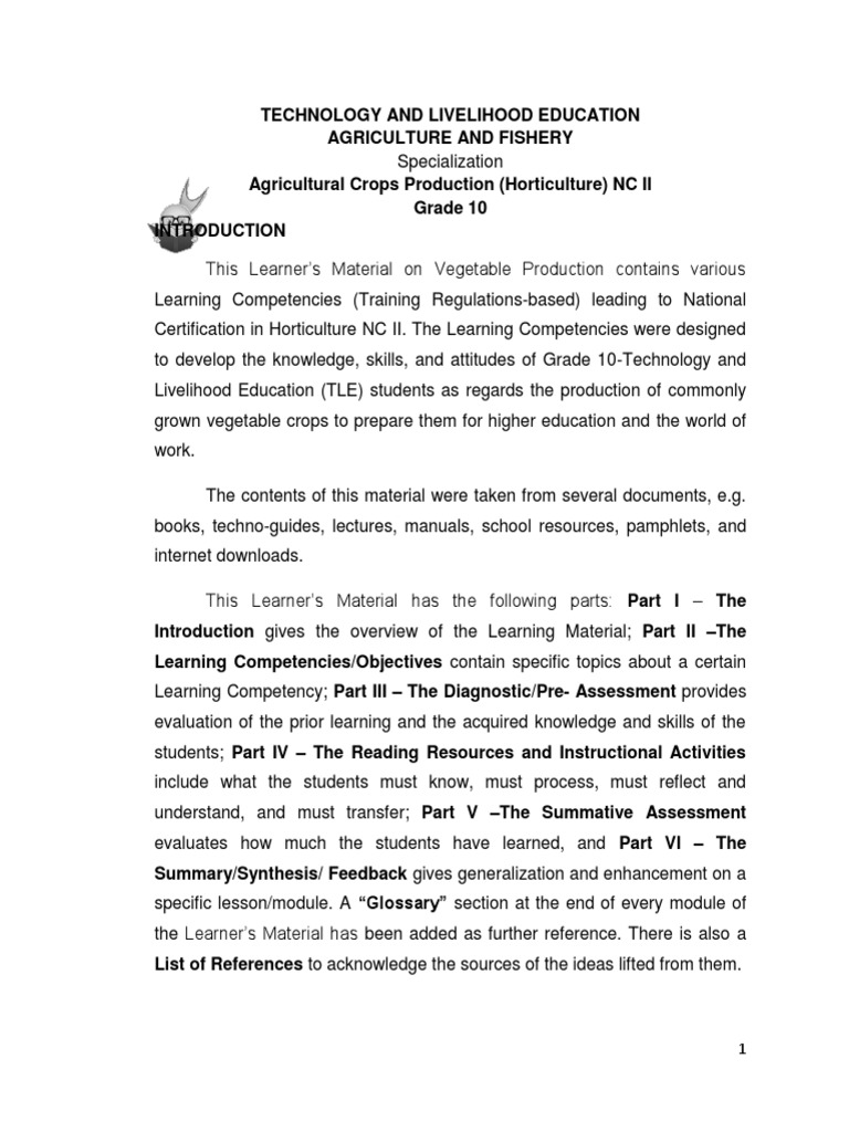 Technology livelihood education agriculture and fisheries ...