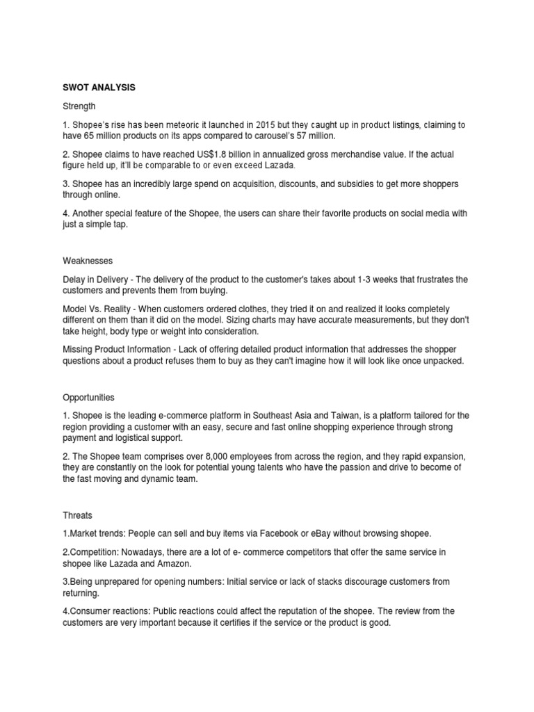 Shopee SWOT Analysis: Strengths & Weaknesses | PDF
