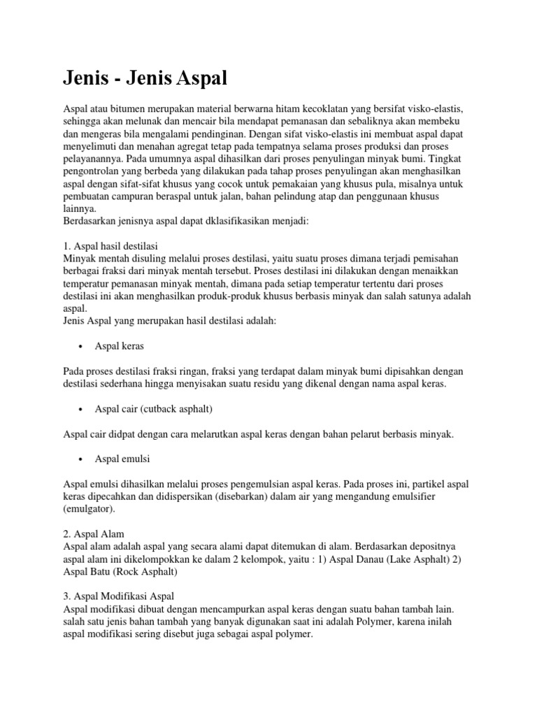 Jenis Aspal dan Kegunaannya | PDF | Memasak, Makanan, & Anggur