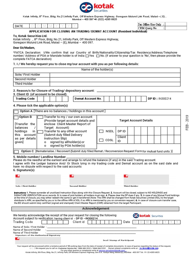 Ddmmyyyy: Application For Closing An Trading/ Demat Account (Resident ...