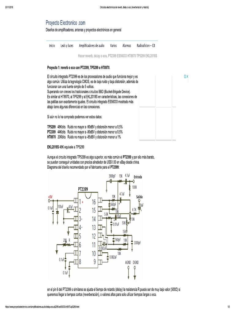 Circuitos Electronicos de Reverb, Delay o Eco (Reverberacion y Retardo ...