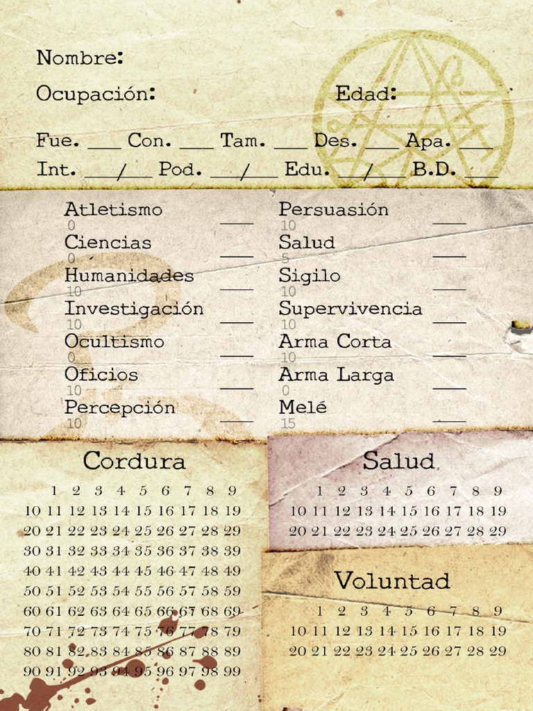 La Llamada de Cthulhu - Ficha de Personaje Simplificada A Color ...