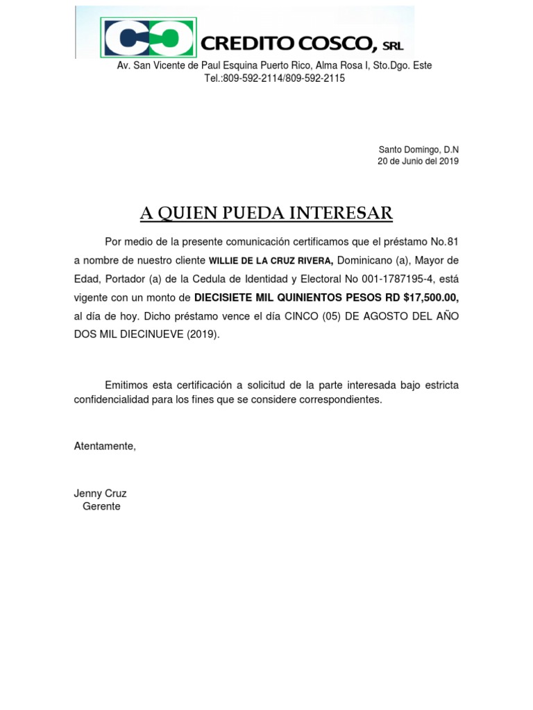 Carta de Saldo y A Quien Pyeda Interesar Cosco | PDF
