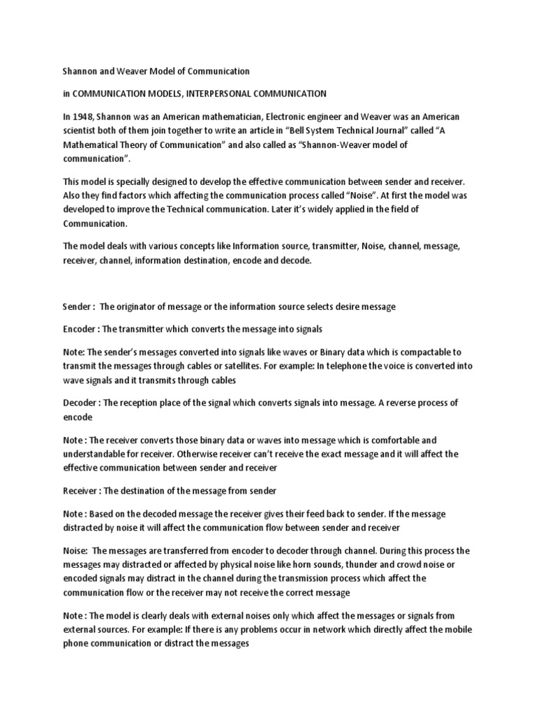 Shannon-Weaver Communication Model Explained | PDF | Communication ...