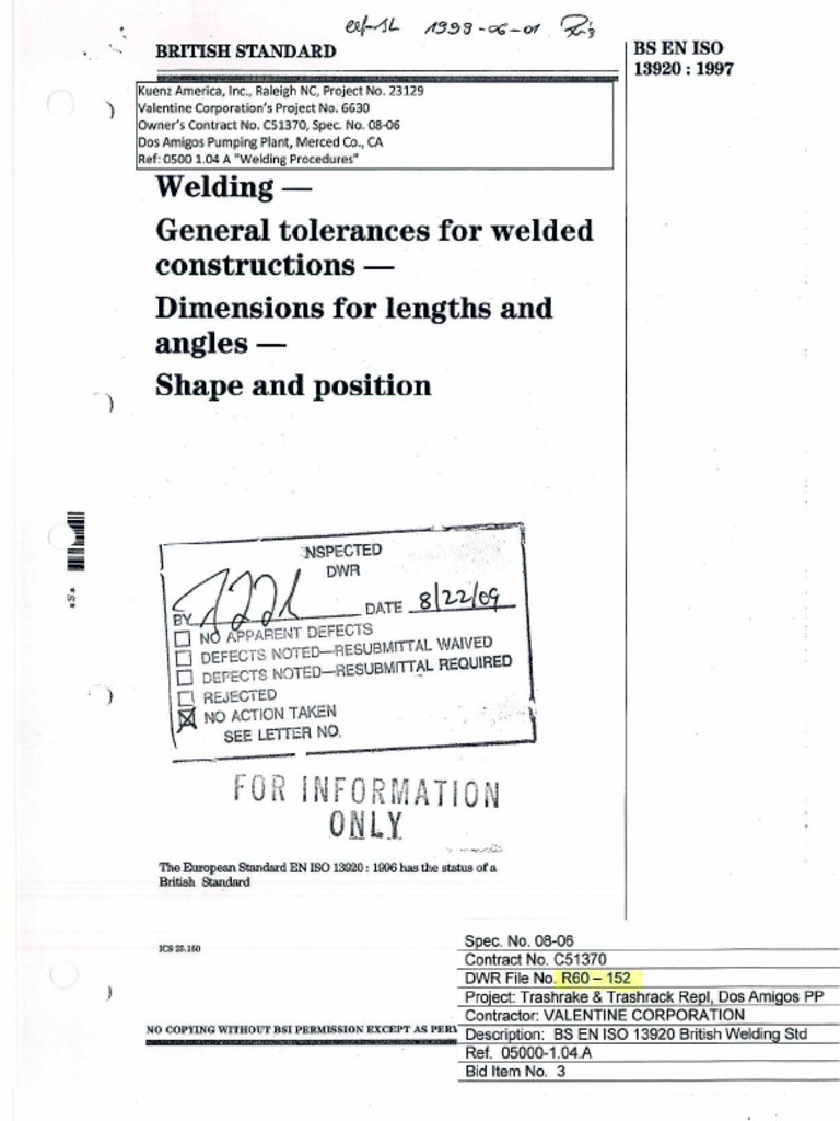 BS EN ISO 13920-97 BS General Tolerances For Welded Constructions | PDF