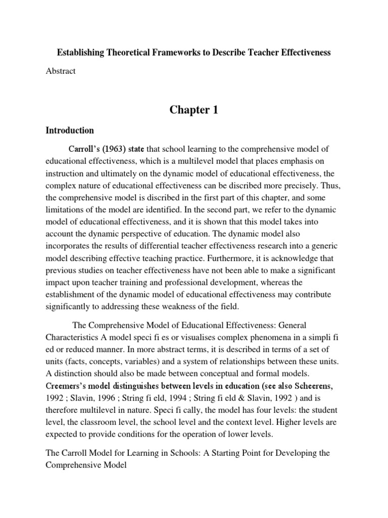 Establishing Theoretical Frameworks To Describe Teacher Effectiveness ...