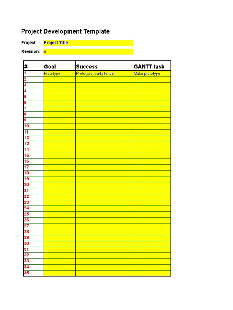 Project Development Template: # Goal Success GANTT Task | PDF | Project Management | Cognition