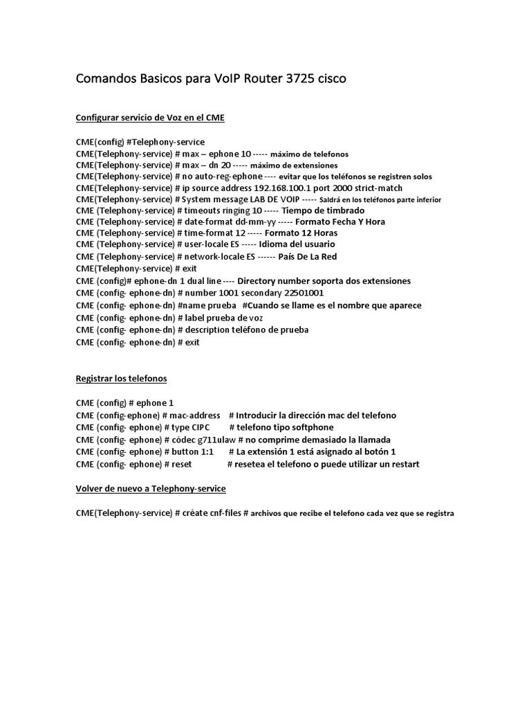 Comandos Basicos para VoIP Router 3725 Cisco | PDF