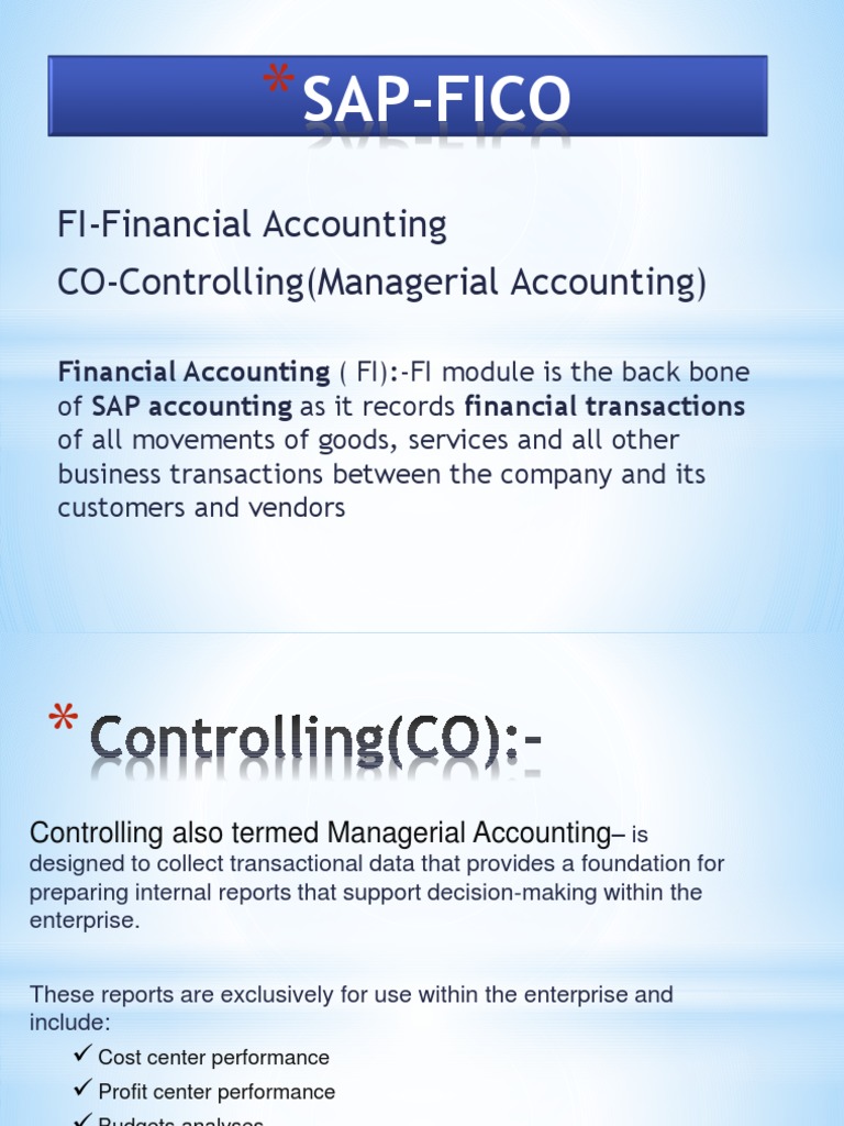 Sap-Fico: FI-Financial Accounting CO-Controlling (Managerial Accounting ...