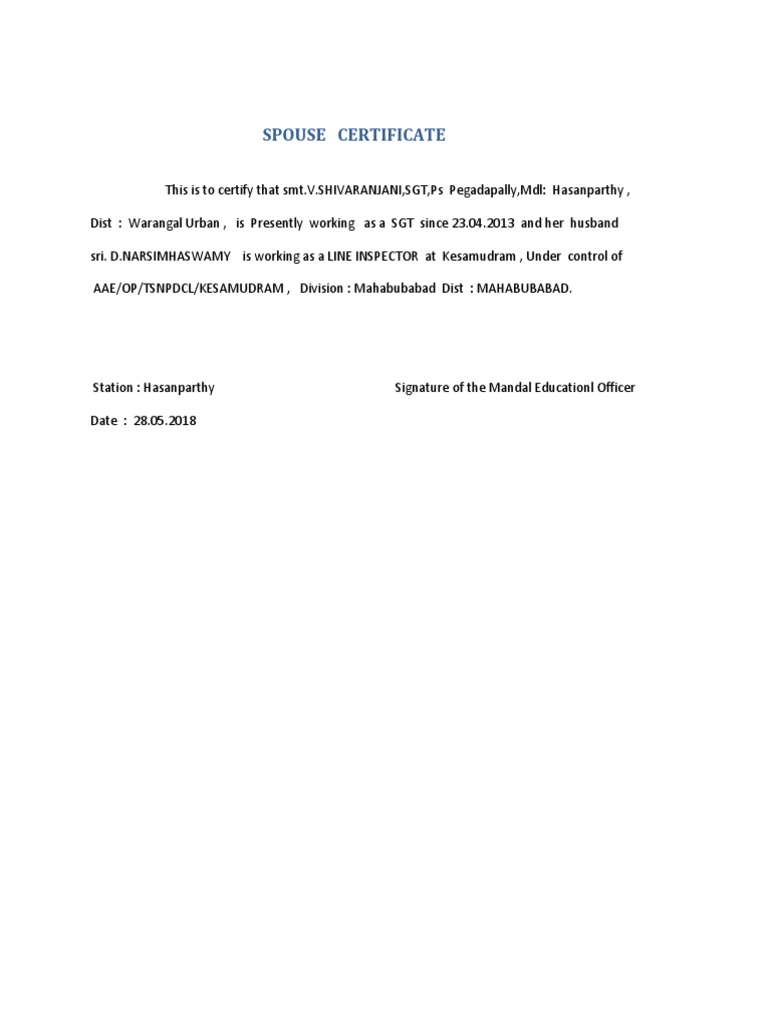 Spouse Certificate | PDF