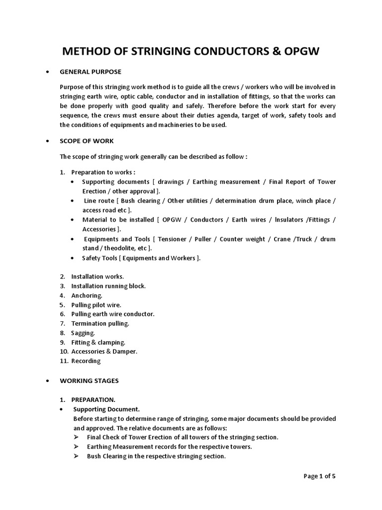 Work Method of Stringing Conductors | PDF | Insulator (Electricity ...