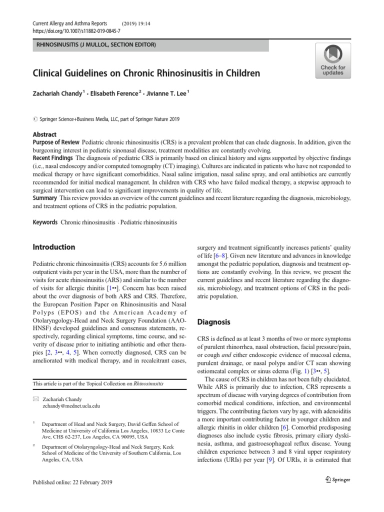 Guideline Chronic Rhinosinusitis in Children 2019 | PDF | Ct Scan ...