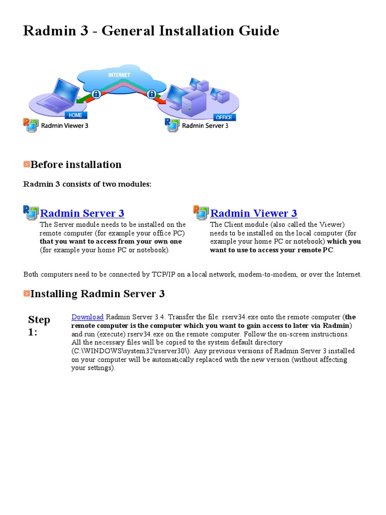 Radmin 3 - General Installation Guide | PDF | Microsoft Windows | Server (Computing)