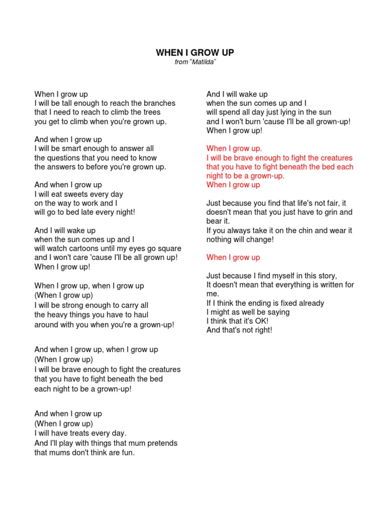 When I Grow Up Lyrics | PDF