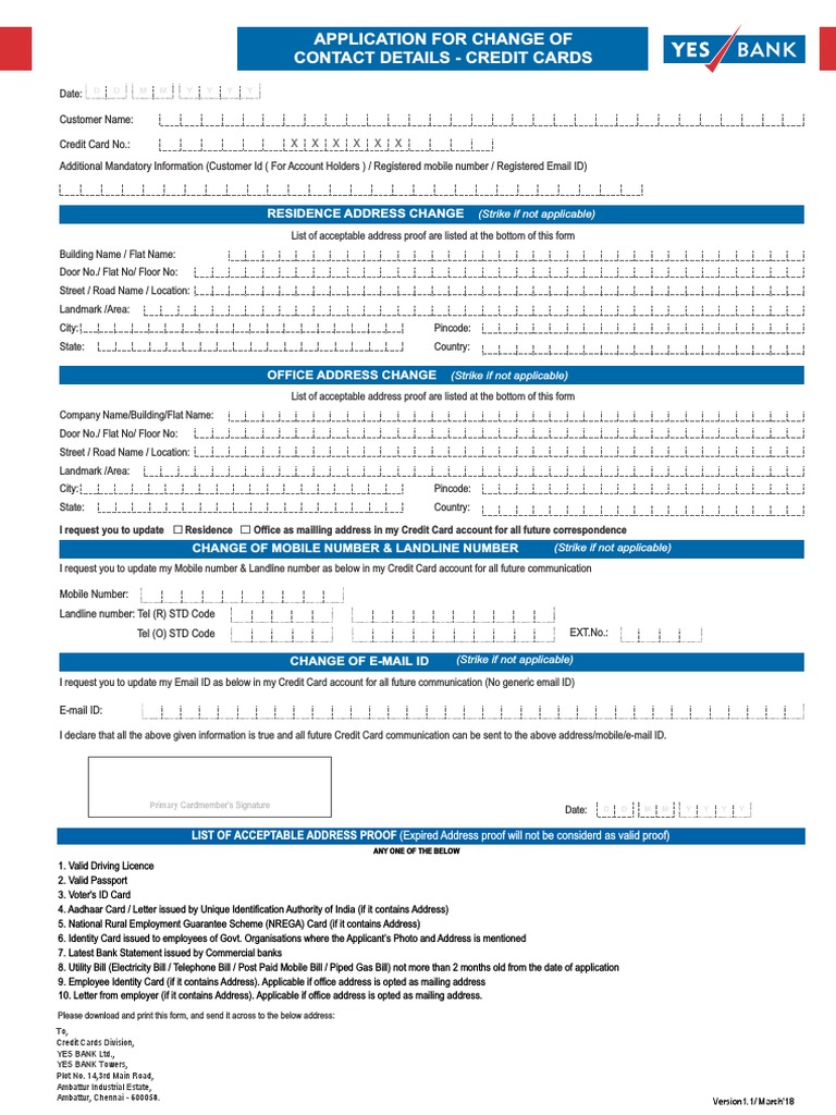Application For Change of Contact Details - Credit Cards | Download Free PDF | Identity Document ...